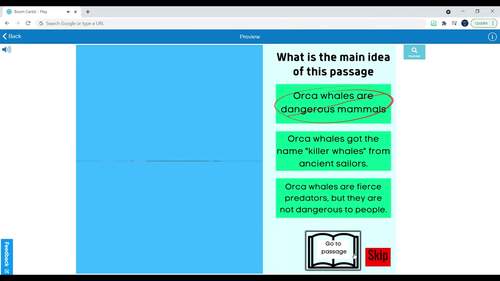 Main Idea and Details Orca Whales Mystery Picture Boom Cards | TPT