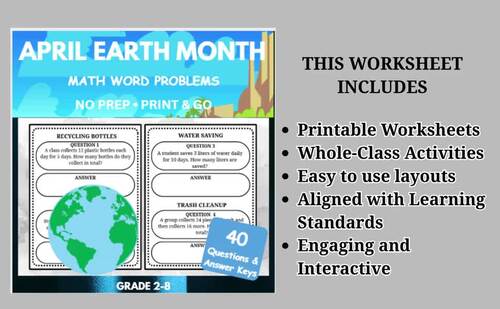 April Math Worksheets | Earth Month Math Word Problems | Grades 2–8