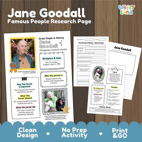 Jane Goodall Biography Research Page | Famous Scientists Social Studies