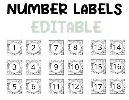 Printable Black and White Number Labels, Classroom Calendar Numbers, Cards