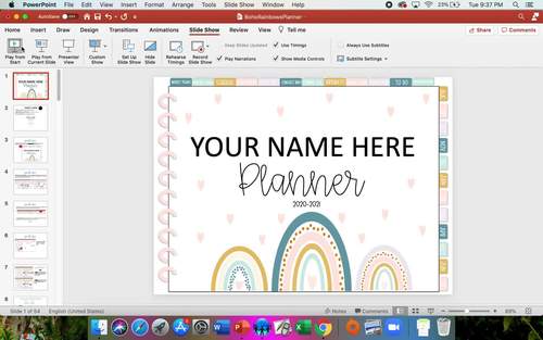 Boho Rainbows 2021-2022 Digital Planner | Editable and Printable | In PPT