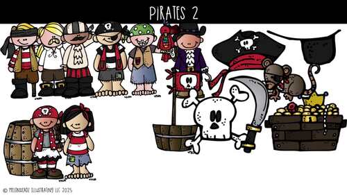 Pirates clip art 2, ship, treasure chest COMBO PACK by Melonheadz Clipart