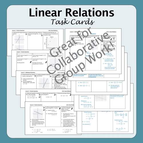 Linear Relations Advanced Task Cards And Checkpoints Differentiated