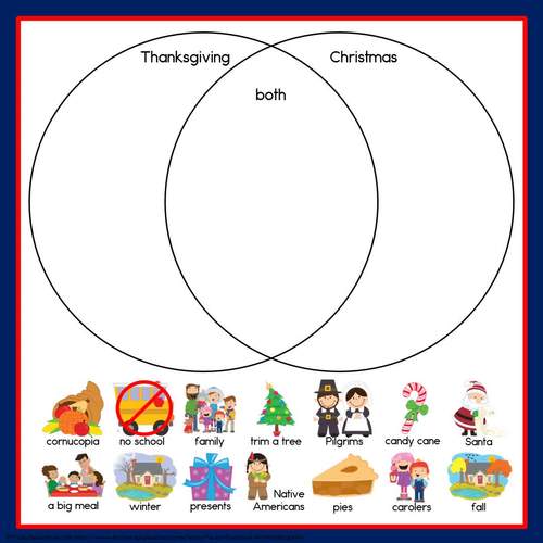 Thanksgiving and Christmas Venn Diagram Social Studies Sorting Activity