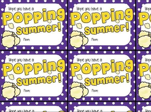 Popcorn Snack End of Year Gift Tag- Hope you have a popping summer!
