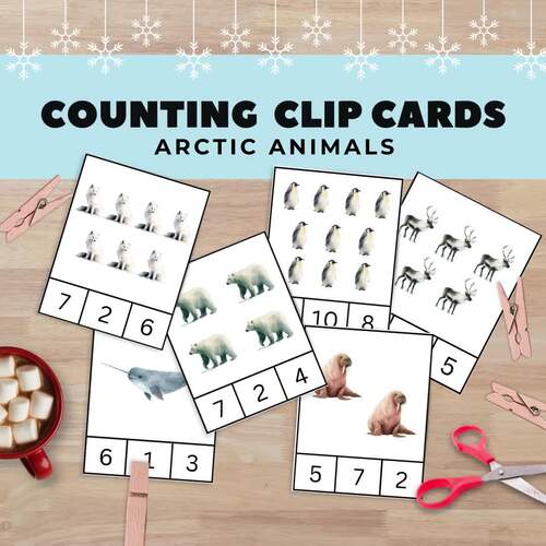 Arctic Animals Counting Clip Cards, Seasonal Morning Work, Montessori Math