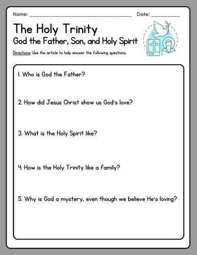 Holy Trinity, Bible, and Prayer Reading Comprehension | Religion Worksheets