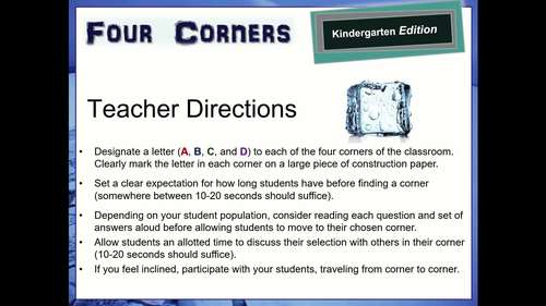 Kindergarten Ice Breaker - "FOUR CORNERS" get-to-know-you game | TPT