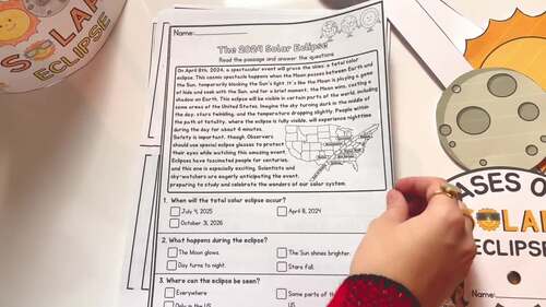 Solar Eclipse 2024 Reading Passages, Crafts, Hat, Word Search ...