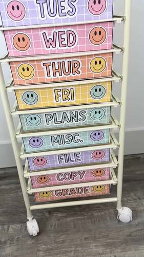 Composition Notebook Decor 10 & 12 Drawer Rolling Cart Labels - Editable