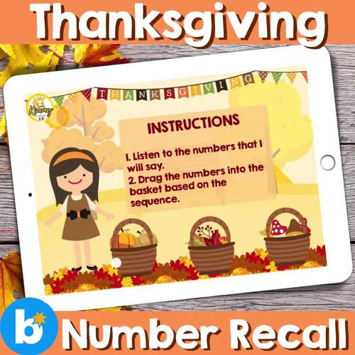 Thanksgiving Number Recall Auditory Sequential Memory Boom Cards