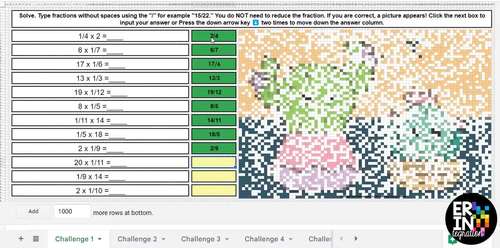Valentines Day Pixel Art Math Practice | Multiplying Fractions by a Whole