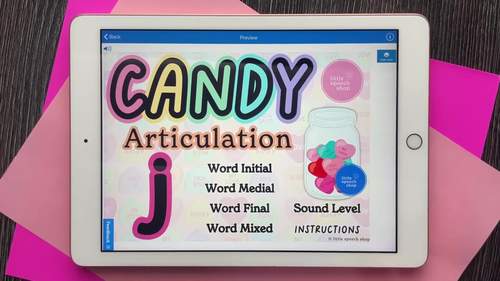 Candy Articulation Game - J - Boom Cards™ Deck - Valentine's Day Speech