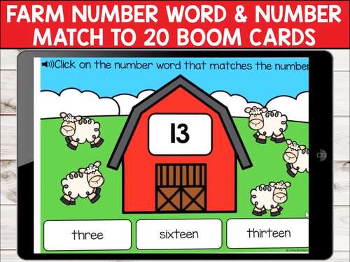 Farm Numbers & Number Words Match Boom Cards inc Audio | Numbers 1 - 20