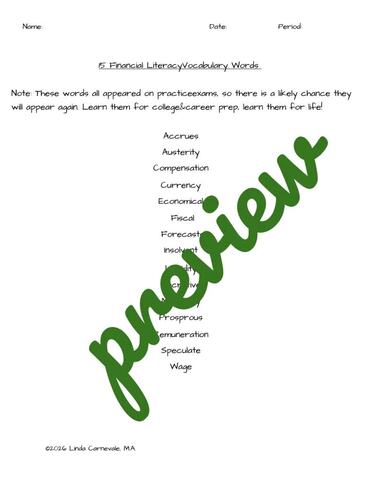 Financial Literacy Activities-Made for SAT® Prep_High School English9 ...