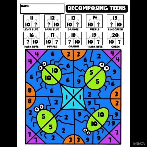 Halloween Teen Numbers Worksheets: Decomposing Numbers into Tens and Ones