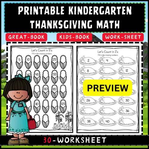 Printable Kindergarten Thanksgiving Math Worksheets for kids | TPT