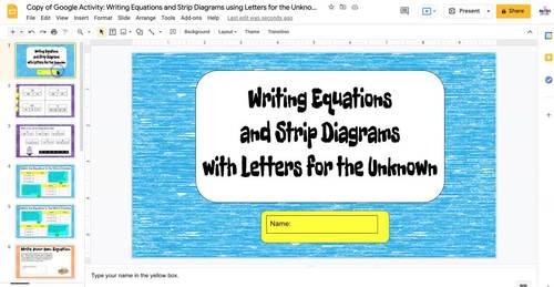 Writing Equations Digital Activity - Using Strip Diagrams TEKS 4.5A
