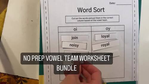 Vowel Team Differentiated Phonics Worksheets AI AY OI OY OA OE UE UI EW ...