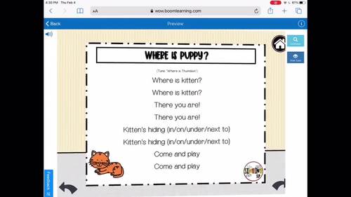 Pet Theme Interactive Song for Prepositions & Where Questions: Boom Version