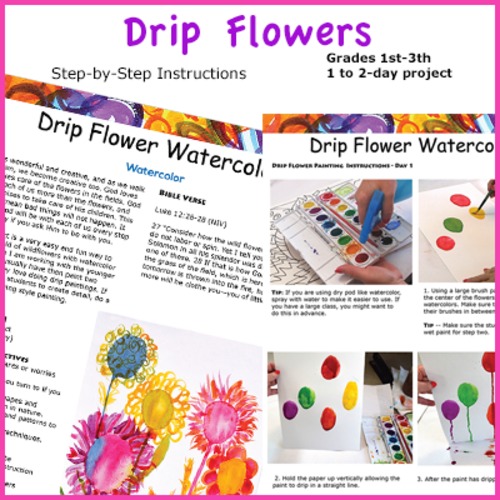 Drip Watercolor Wildflowers Video by The Art Teacher's Studio | TPT