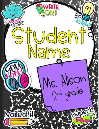 Composition stickers binder covers by My Kinder Heart | TPT