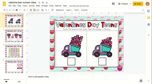 Valentines Day Digital Teen Numbers for Google Slides Distance Learning