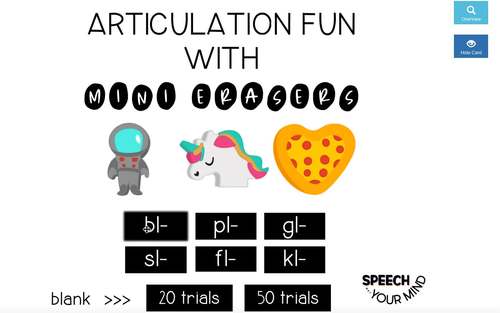 Articulation Boom™ Cards L-Blends | Articulation Fun w Mini Erasers L Blend