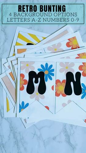 Bunting Bulletin Board Letters | Retro Groovy Classroom Decor | TPT