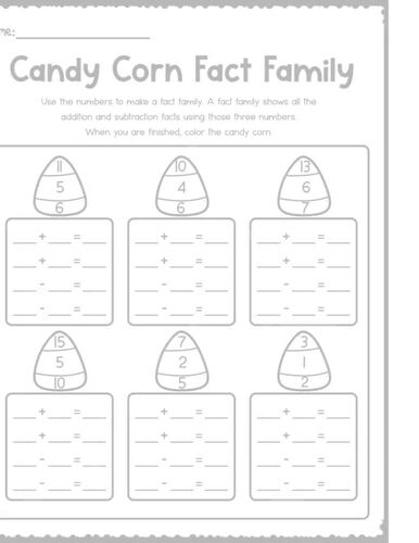 Candy Corn Fact Family Worksheet |Addition and Subtraction Fact Family ...