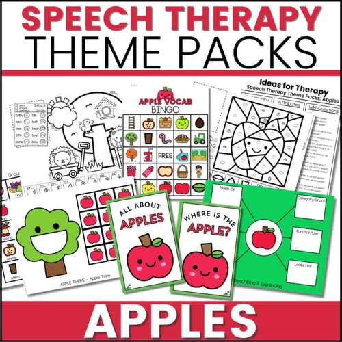 Speech Therapy Theme Pack - APPLES - Artic, Vocab, Language, Homework ...