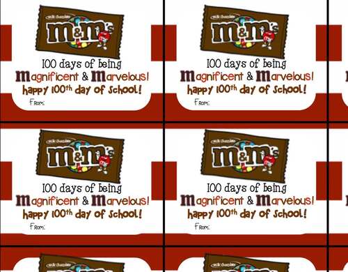 M&M's Chocolate 100th Day of School Gift Tag- 100 days of being ...