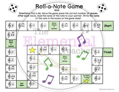 BUNDLE Roll a Note Music Games for Treble and Bass Clef | TPT