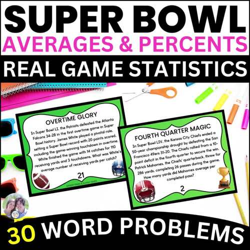 Super Bowl-Themed Math Word Problems Task Cards Averages & Percentages ...