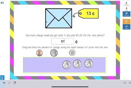 Making Change to $1.00 (using fewest coins) BOOM Cards by Erin J Murray