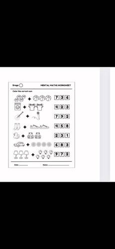 Grade 1 Mental Maths Worksheet - Color the Correct Sum by Learning kit shop