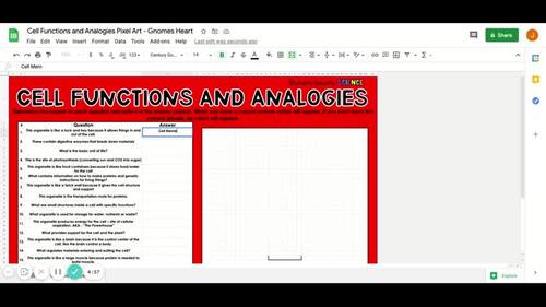 Cell Organelles Functions and Analogies Pixel Art Magic | Gnome | TPT