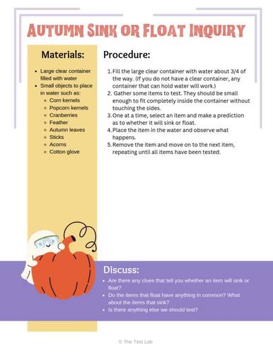 Spooky Science Halloween Autumn Sink or Float Inquiry Activity by The ...