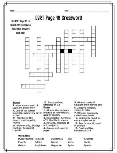 ESRT Page 16 Properties of Common Minerals Word Search, Crossword, Matching