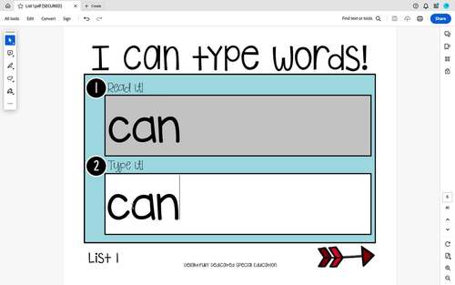 Interactive Typing Sight Words PDF - Special Education & Elementary # ...