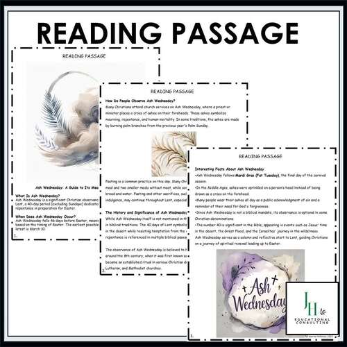 Ash Wednesday Reading Comprehension & DOK Activities for Middle School ELA
