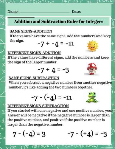 ADDING AND SUBTRACTING INTEGERS - Middle School Math Worksheets | TPT