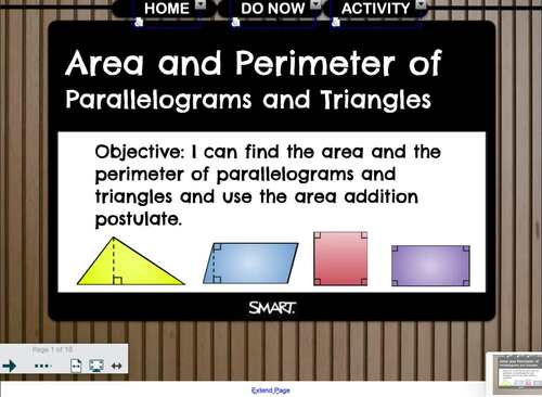 Interactive Area Perimeter of Parallelograms and Triangles Smartboard ...