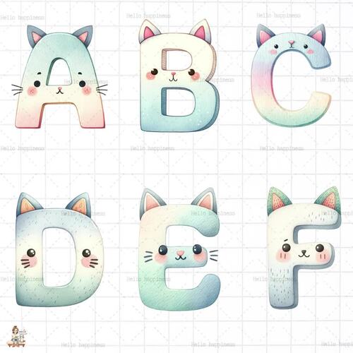 Alphabet cat face Clipart, watercolor alphabet and Number PNG | TPT