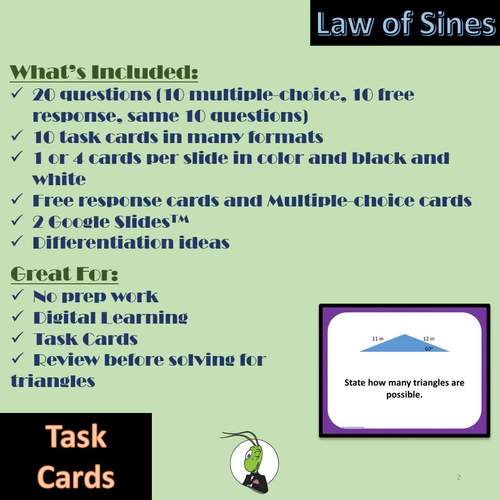 Law of Sines Ambiguous Case Task Cards Geometry | Google Slides | TPT