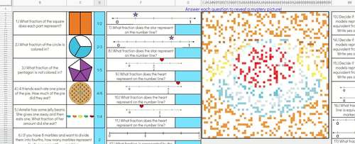 Digital Math Pixel Art Mystery Picture 3rd Grade Fractions Review Test Prep