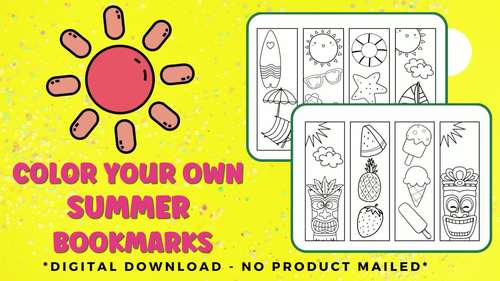 Summer Bookmarks to Color by Spirit Owl Teaches | TPT