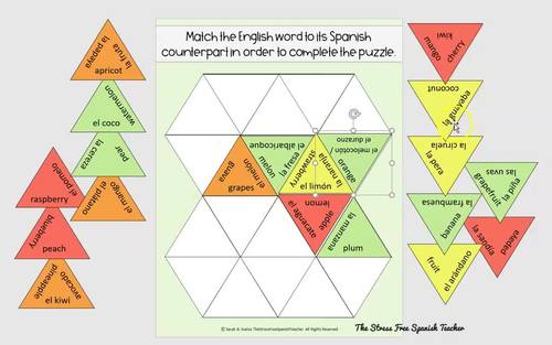 Spanish DIGITAL Puzzles LAS FRUTAS fruit food vocabulary | TPT