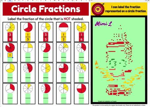 Labeling Circle Fractions Pixel Art Activity with Printables and Anchor ...