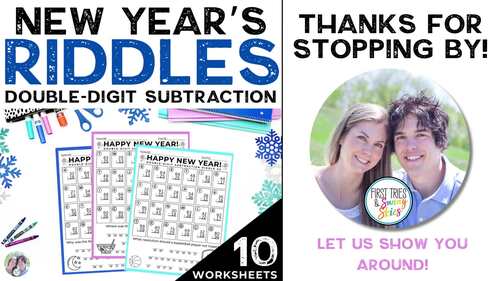 New Year's Double-Digit Subtraction Math Riddles Worksheets | 2x2 Digit ...